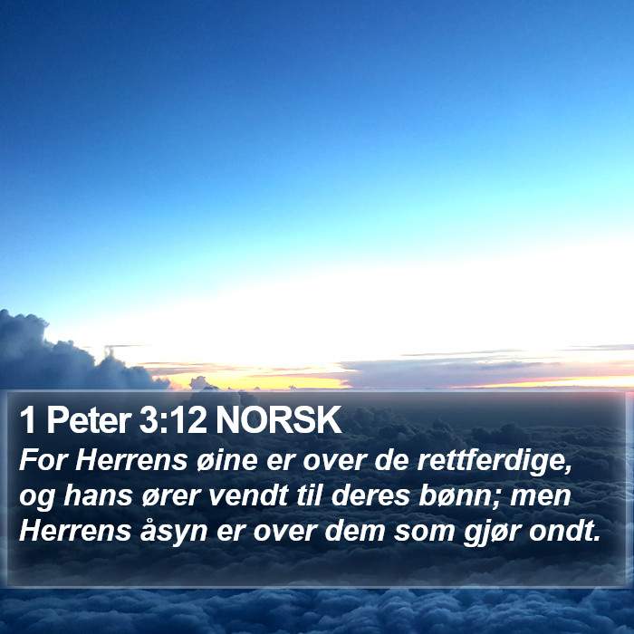 1 Peter 3:12 NORSK - For Herrens øine er over de rettferdige, og hans