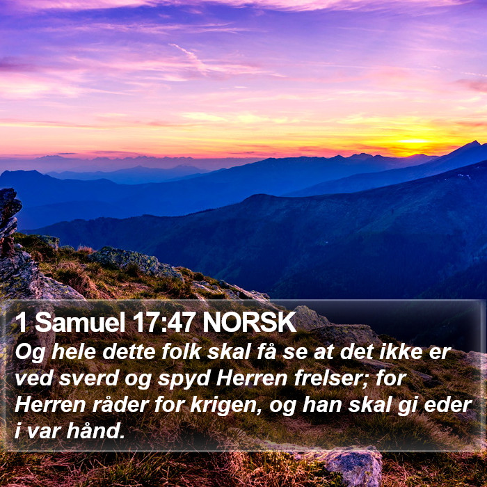 1 Samuel 17:47 NORSK - Og hele dette folk skal få se at det ikke er ved