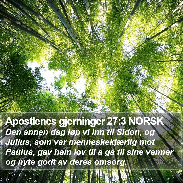 Apostlenes gjerninger 27:3 NORSK - Den annen dag løp vi inn til Sidon ...
