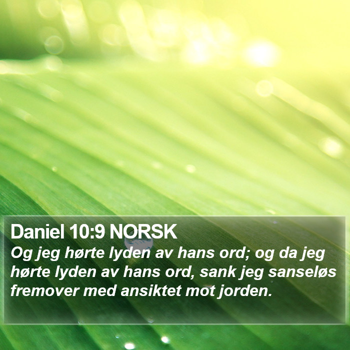 Daniel 10:9 NORSK - Og jeg hørte lyden av hans ord; og da jeg hørte