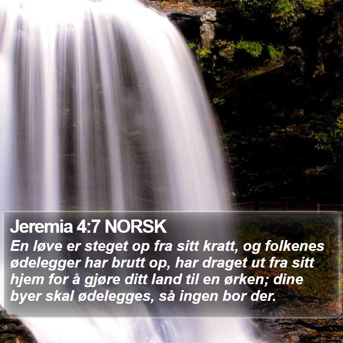 Jeremia 4:7 NORSK - En løve er steget op fra sitt kratt, og folkenes