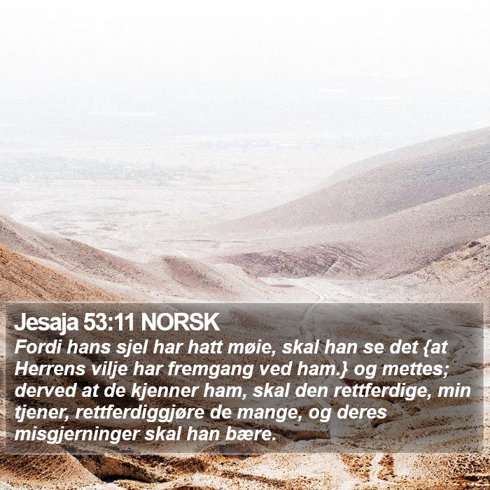 Jesaja 53:11 NORSK - Fordi hans sjel har hatt møie, skal han se det