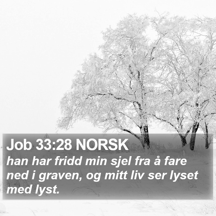 Job 33:28 NORSK - han har fridd min sjel fra å fare ned i graven,