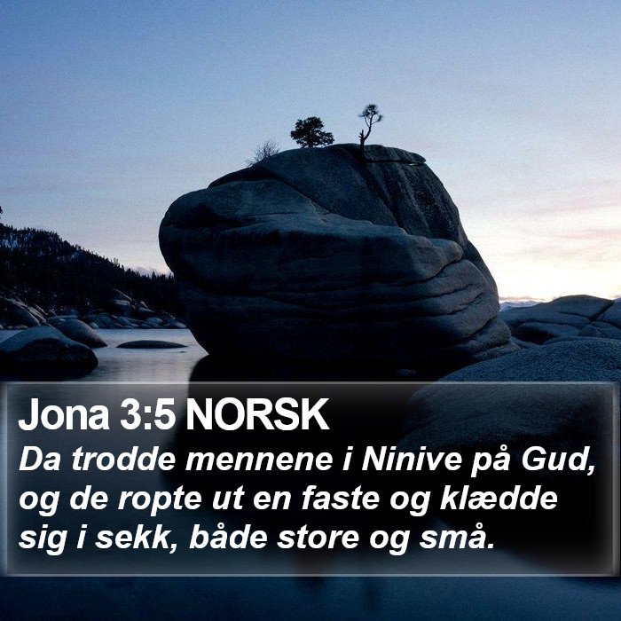 Jona 3:5 NORSK - Da trodde mennene i Ninive på Gud, og de ropte