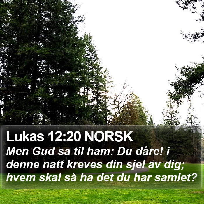 Lukas 12:20 NORSK - Men Gud sa til ham: Du dåre! i denne natt kreves