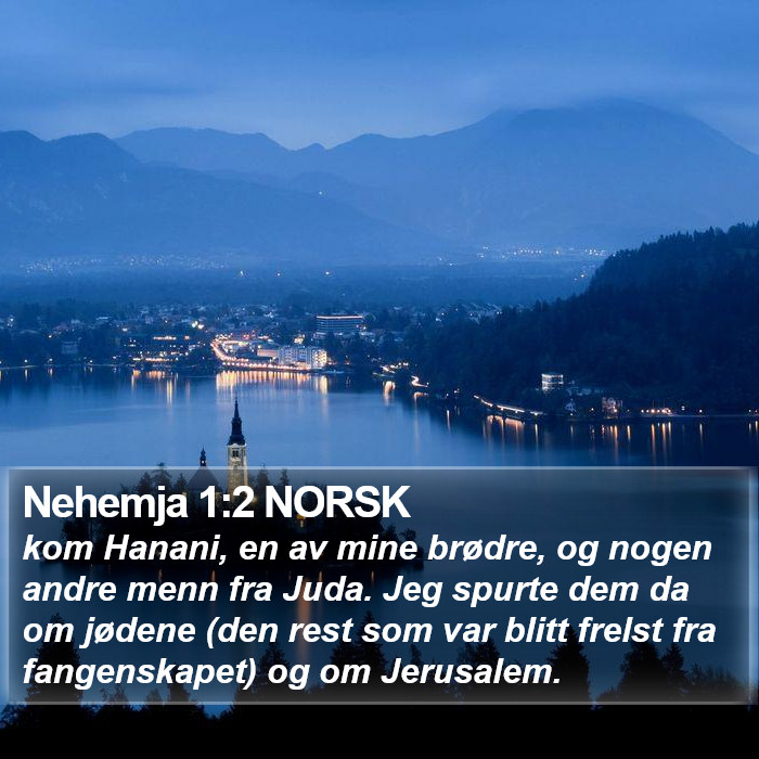 Nehemja 1:2 NORSK - kom Hanani, en av mine brødre, og nogen andre