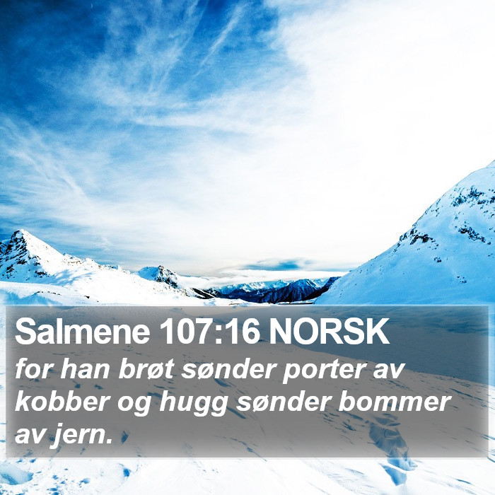 Salmene 107:16 NORSK - for han brøt sønder porter av kobber og hugg