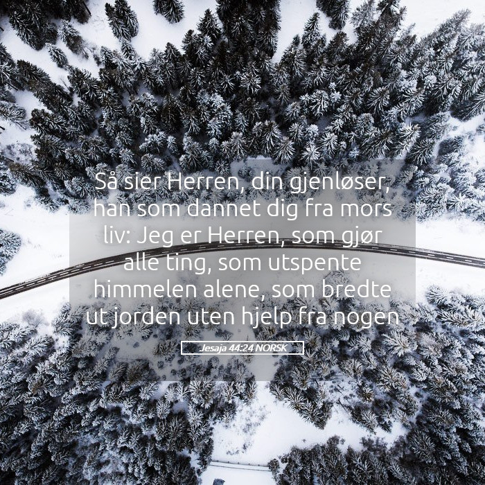 Jesaja 44:24 NORSK - Så sier Herren, din gjenløser, han som dannet