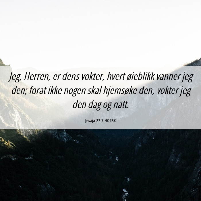 Jesaja 27:3 NORSK - Jeg, Herren, er dens vokter, hvert øieblikk